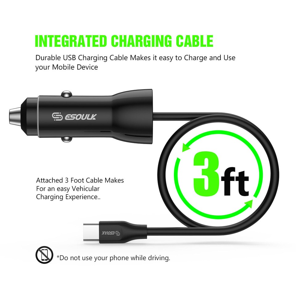 For Schok Volt SV55 SV55216 Car Charger PD & USB-A w 3ft C to C Cable ...