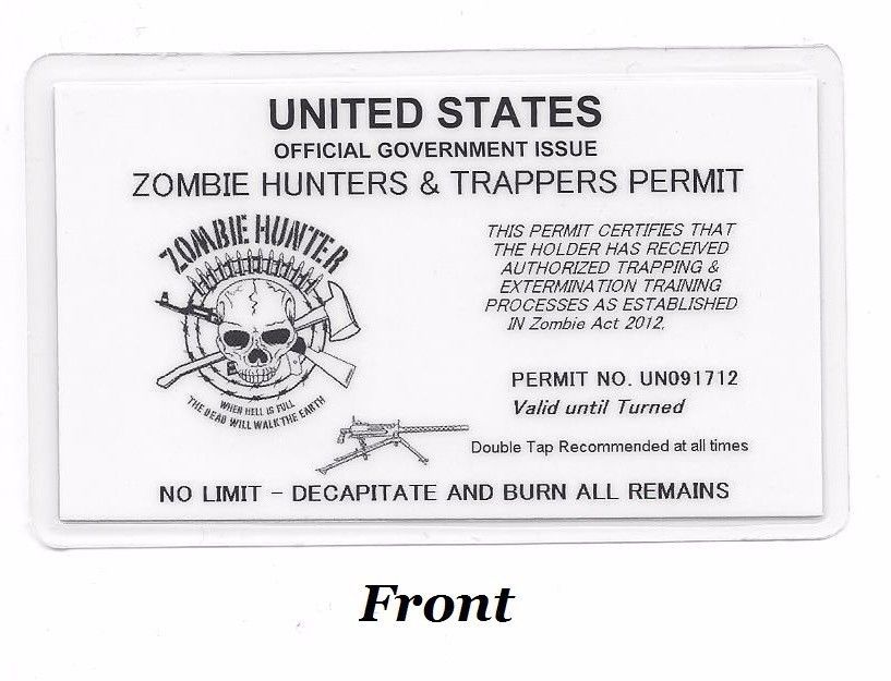 W@W Zombie Hunters & Trappers Permit; Hunting Permit; Carry Card ...