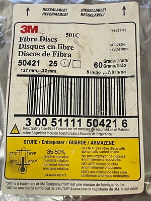 3M 501C Fibre Discs 50421 5 in x 7/8 25 per pack factory sealed pack 60 ...