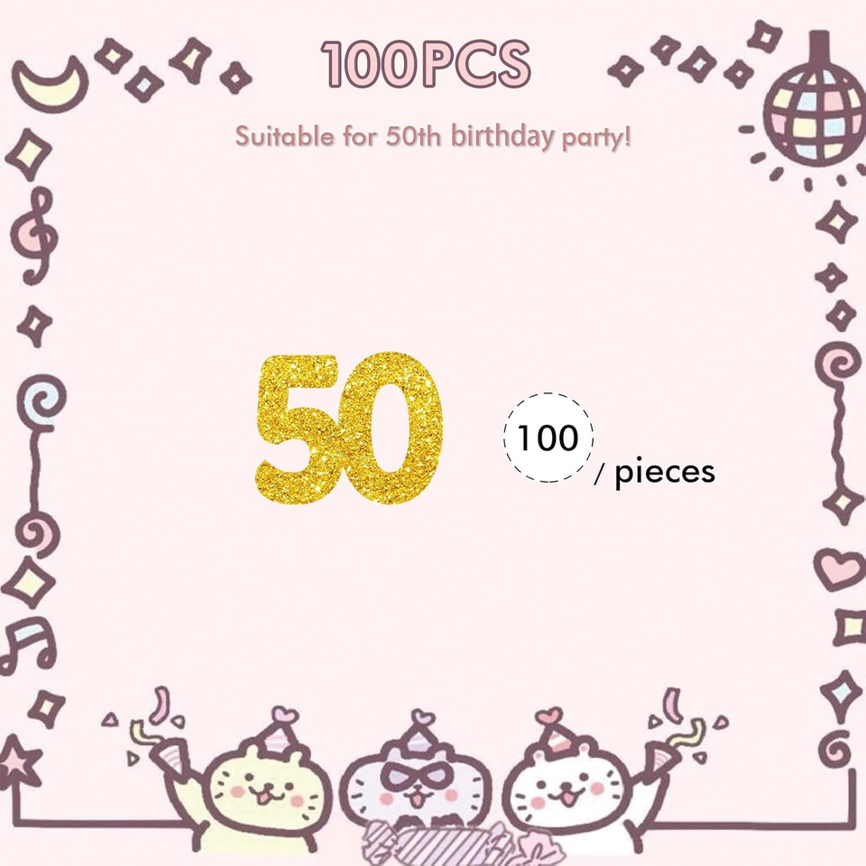 Set of 100 Number 50 Confetti, Gold Glitter 50 Paper Scatter, 50Th ...