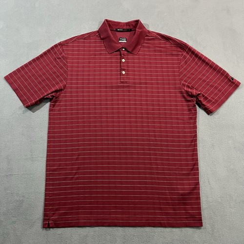 Nike Tiger Woods Polo Shirt Mens L Red Burgundy Striped Golf Cotton ...