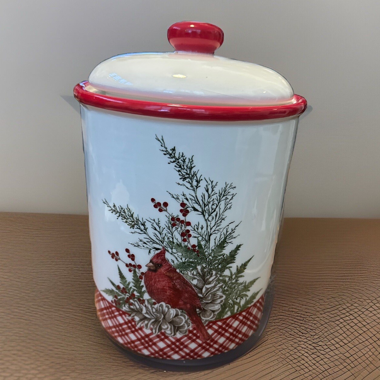 Ceramic Canister Cardinal, Pine, Berrie 10” Sheri Beck Baldwin Park ...