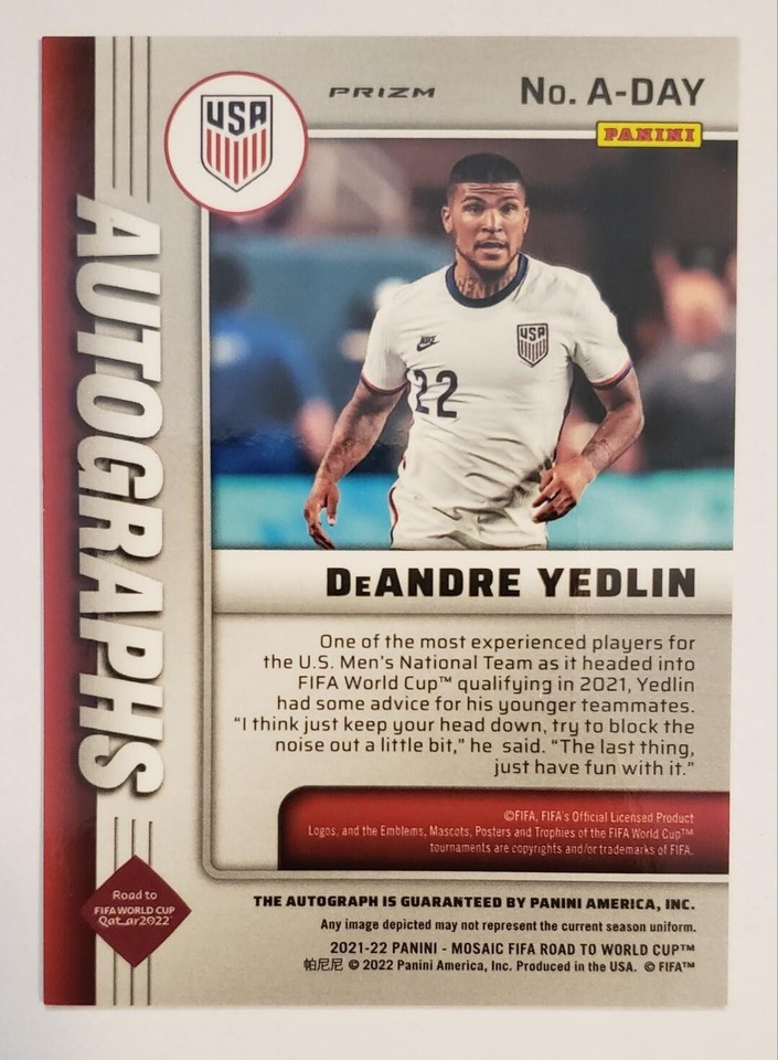 DEANDRE YEDLIN 2021/22 Panini MOSAIC SOCCER FIFA AUTOGRAPH NM or better ...