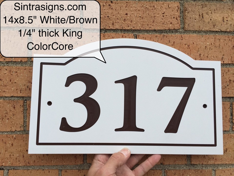 Arched House Number Sign Address Plaque White/Brown 1/4" King ColorCore ...