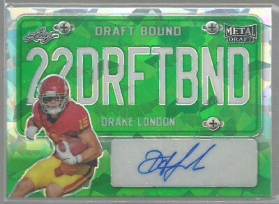 Drake London 2022 Leaf Metal Draft GREEN CRYSTALS Auto Autograph Rookie ...