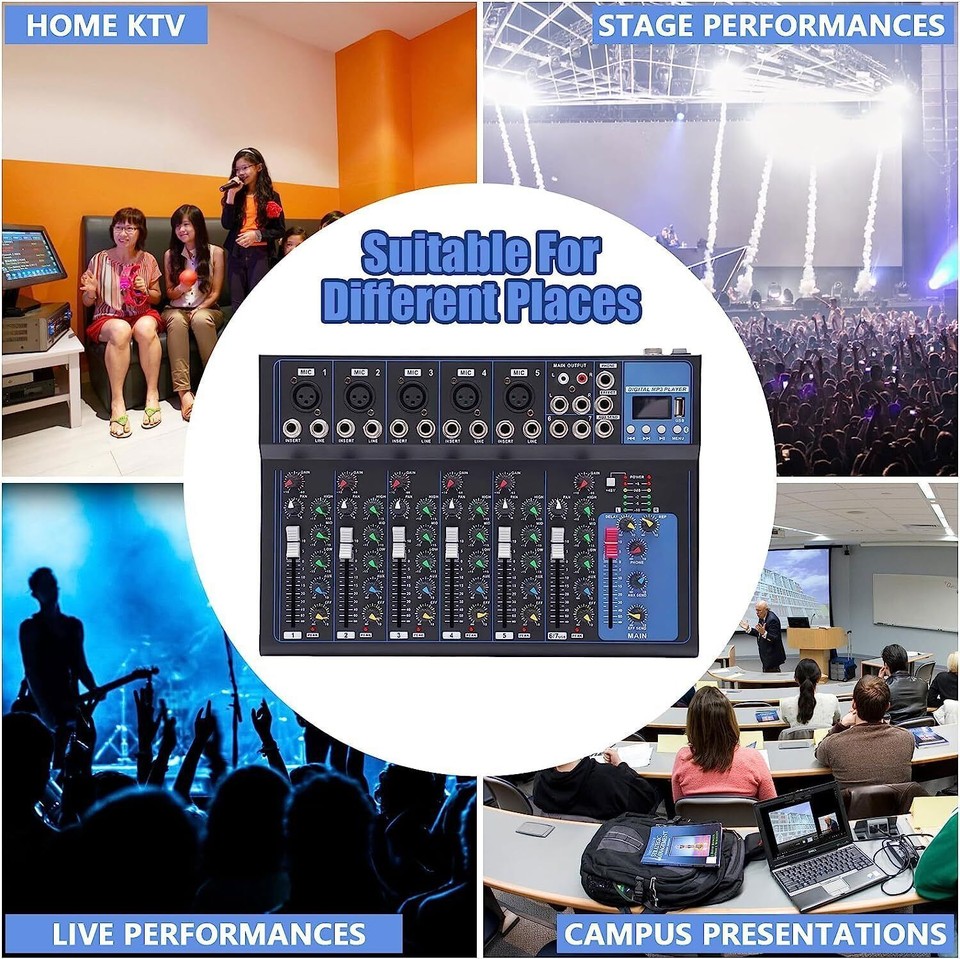 Portable 7-Channel Bluetooth Audio Mixer USB DJ Sound Mixing Console ...