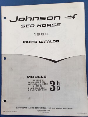 1968 Johnson Sea Horse Parts Catalog 3hp JW & JH Series - Preliminary ...