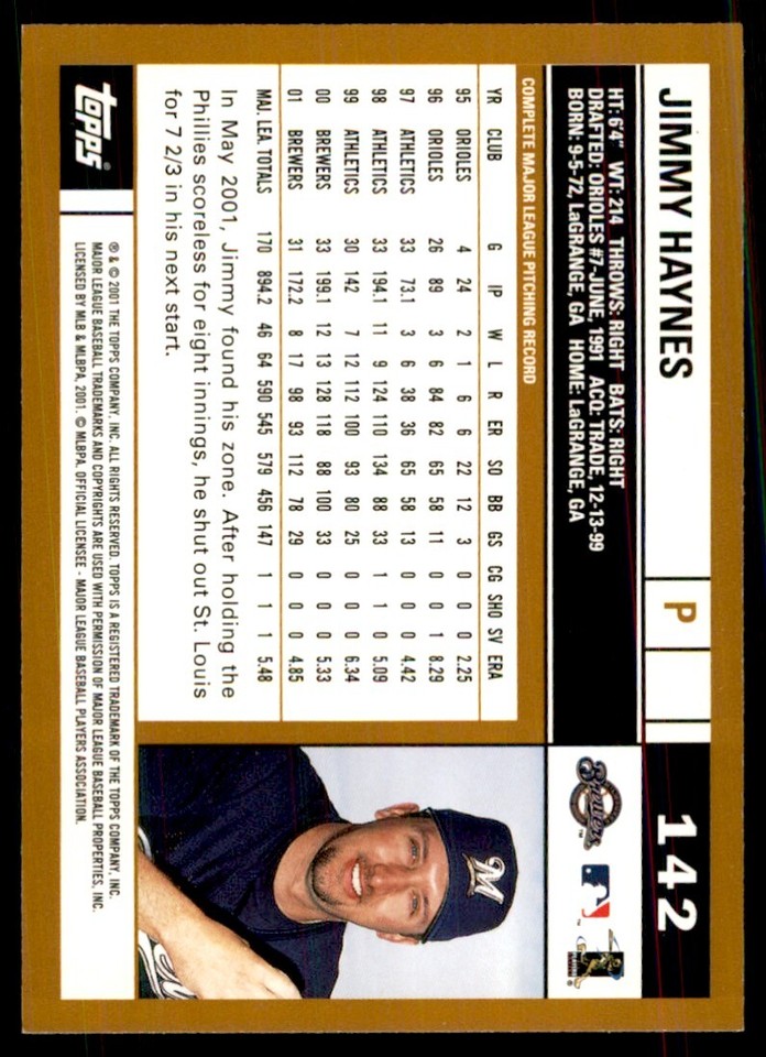 2002 Topps Baseball Card Jimmy Haynes A Baseball Cards #142 | eBay