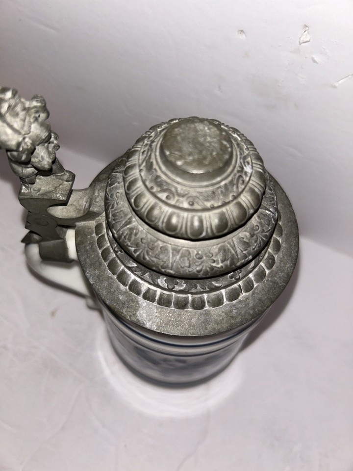 Antique German Beer Stein - ceramic w/ pewter lid | eBay