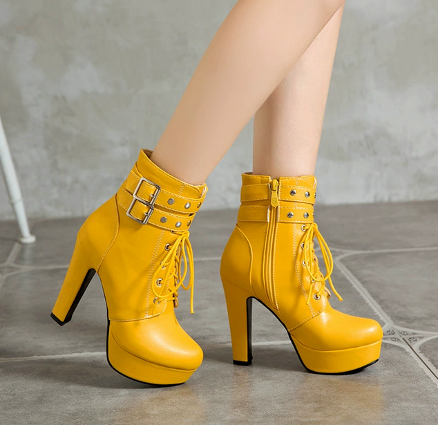 Women's Block High Heel Shoes Buckle Platform Ankle Boots 48/49/50 ...