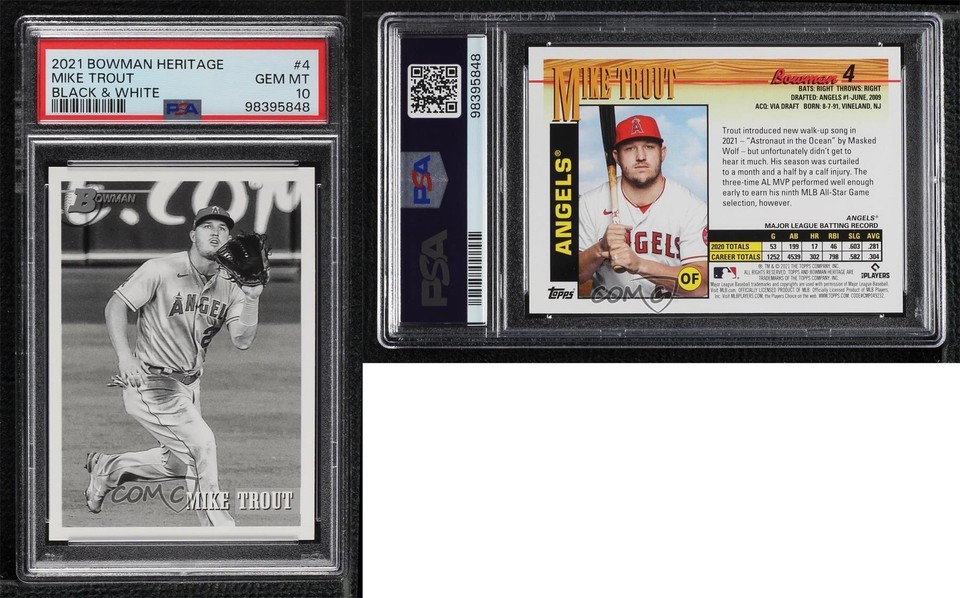 2021 Bowman Heritage Black & White Mike Trout #4 PSA 10 GEM MT 0e2x | eBay