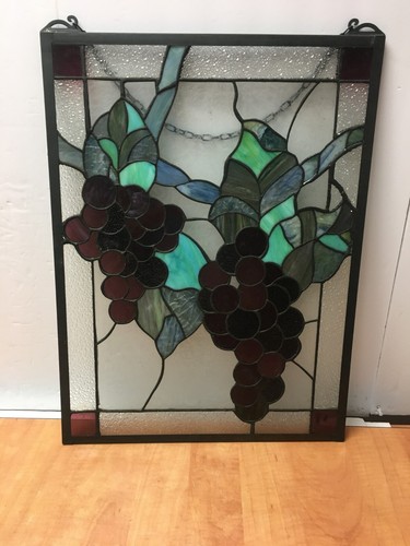 Stained Glass Hanging Grape Leaf Window Panel Suncatcher Rectangular 24 ...