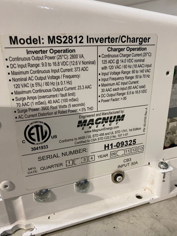Magnum MagnaSine MS2812 12V 2800W Inverter Charger -- UNTESTED! | eBay