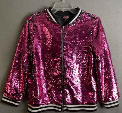Jojo Siwa Jojo’s Closet Pink Black Flip Sequin Bomber Jacket XL (14/16 ...