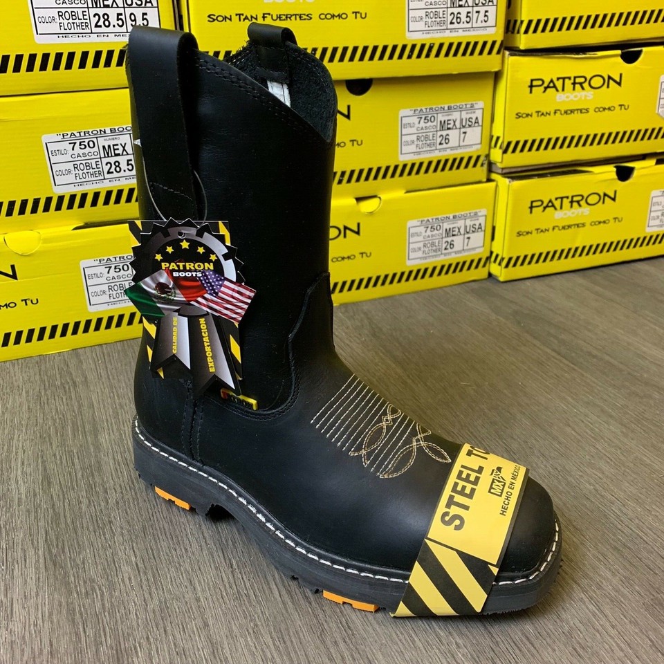 MEN'S SQUARE STEEL TOE WORK BOOTS GENUINE SOFT LEATHER COWBOY PULL ON ...