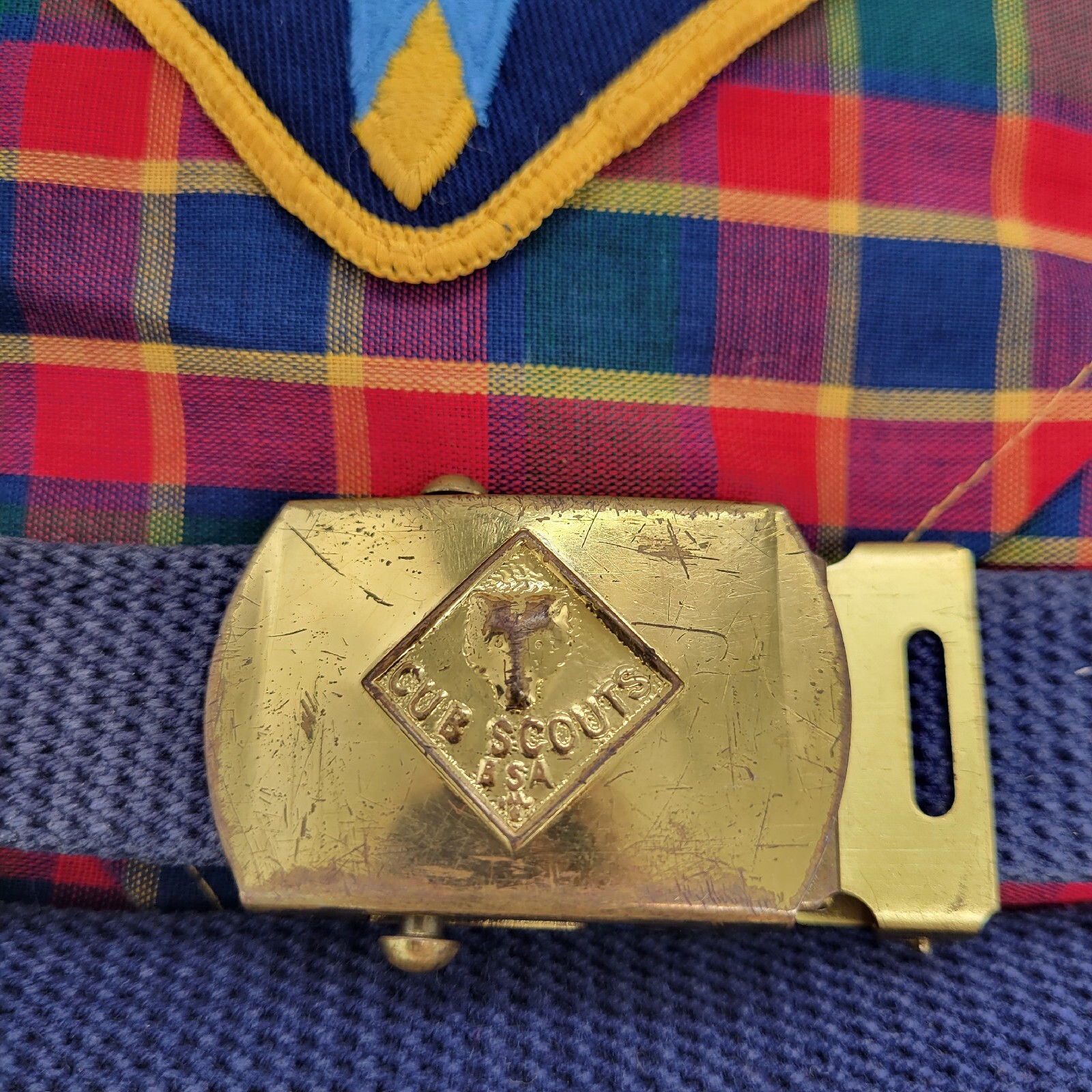 Vintage Boy Cub Scouts BSA Webelos Neckerchief Bandana Plaid Belt Brass ...