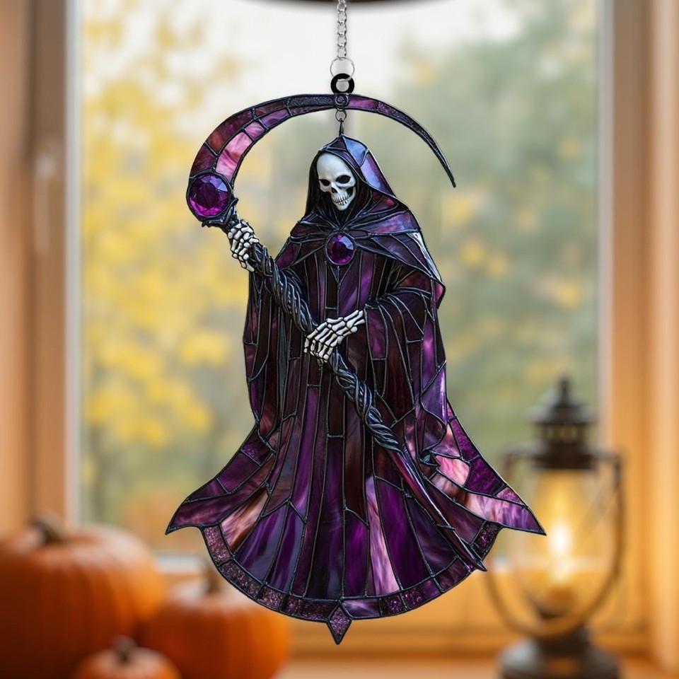 Halloween Grim Reaper Acrylic Suncatcher Window Hanging Gothic Home ...