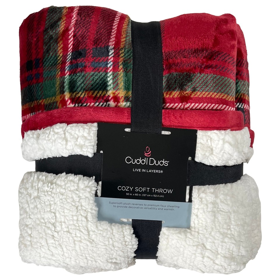Cuddle Duds Classic Red Plaid Microplush & Sherpa Fleece Throw Blanket ...