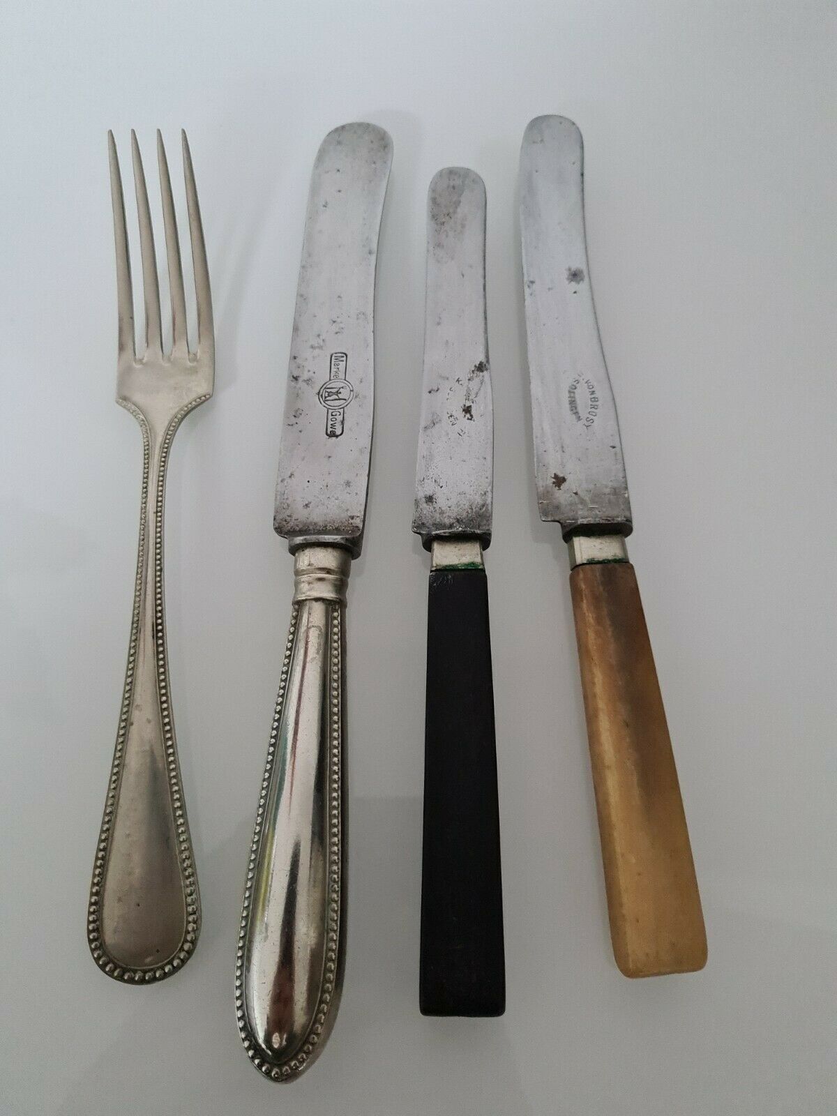 ANTIQUE GOWE KNIFE + FORK ALPACCA 1900 Cutlery + TWO KNIVES VONBROSY | eBay