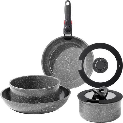 ROSSETTO 7pcs Pots and Pans Set Non Stick from France, 7 Piece, Ash ...