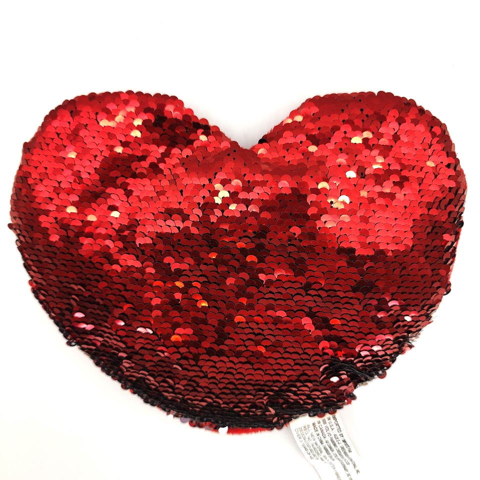 Red Heart Reversible Sequin Plush Stuffed Gift- Valentines Love Accent ...