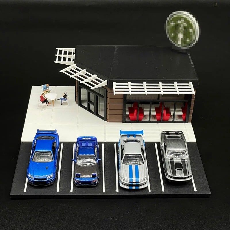 1/64 Scale Model Coffee Shop Parking Lot Dioramas Miniature Scene ...