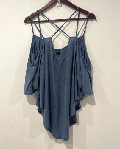 Shein Blouse Womens 4XL Blue Cold Shoulder Asymmetrical Hem Strappy ...