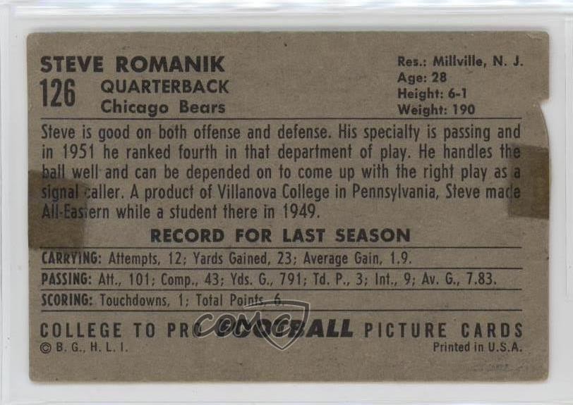 1952 Bowman Large Steve Romanik #126 Rookie RC | eBay
