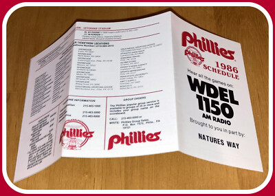 1986 PHILADELPHIA PHILLIES WDEL AM RADIO BASEBALL POCKET SCHEDULE FREE ...