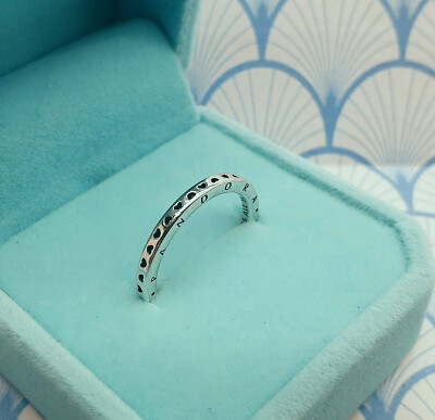 PANDORA 925 Sterling Silver Hearts Band Ring with Box | eBay UK