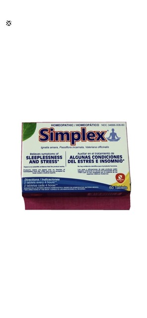 Nartex Labs Simplex Sleeplessness and Stress 60 Tablets Homeopathic for ...