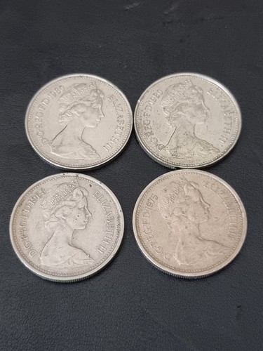COLLECTION 4 X OLD LARGE SIZE UK BRITISH 5p FIVE PENCE COINS 1968,1975 ...