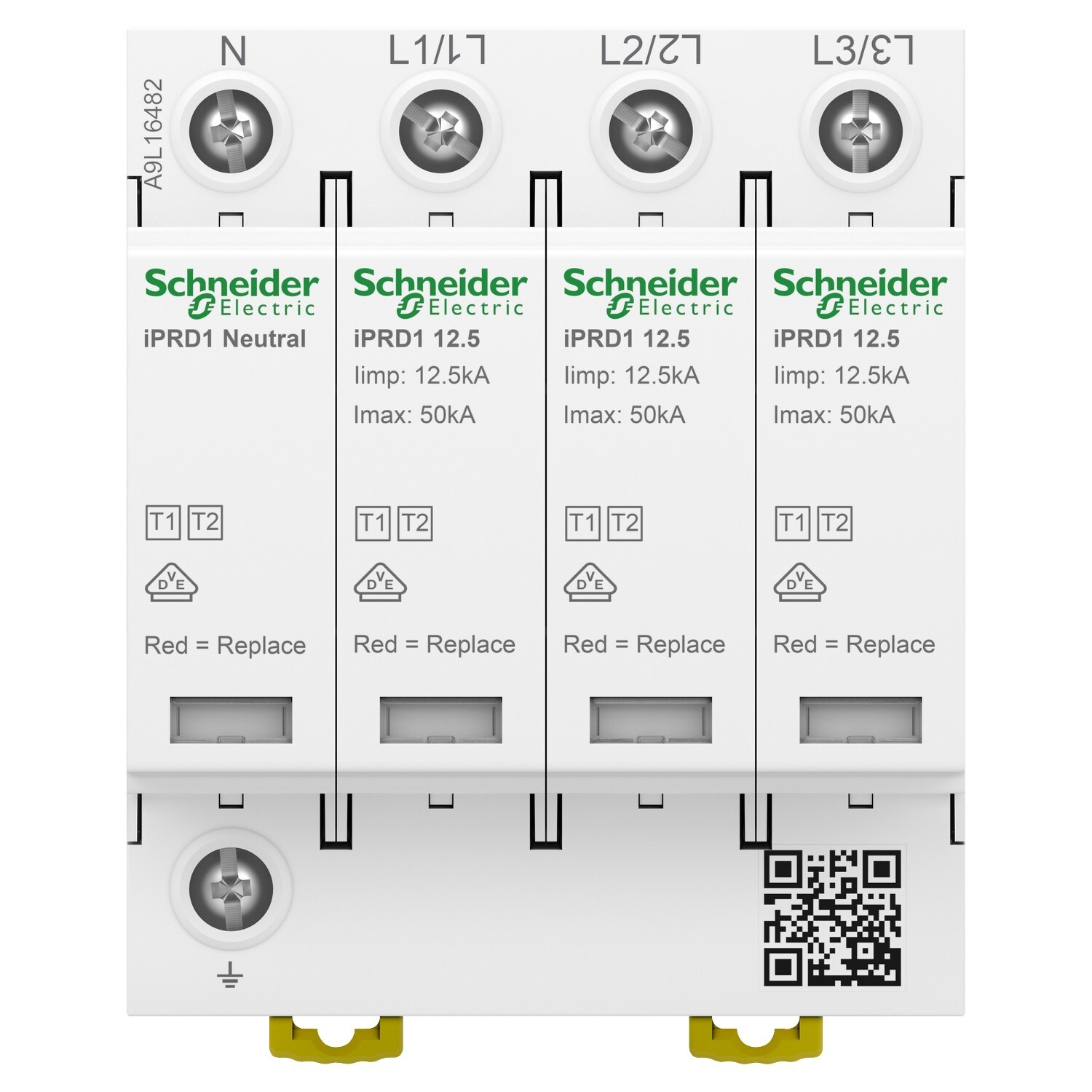 Schneider A9L16482 Modular Surge Arrester Type 1+2 | 3P+N | Acti9 iPRD1 ...