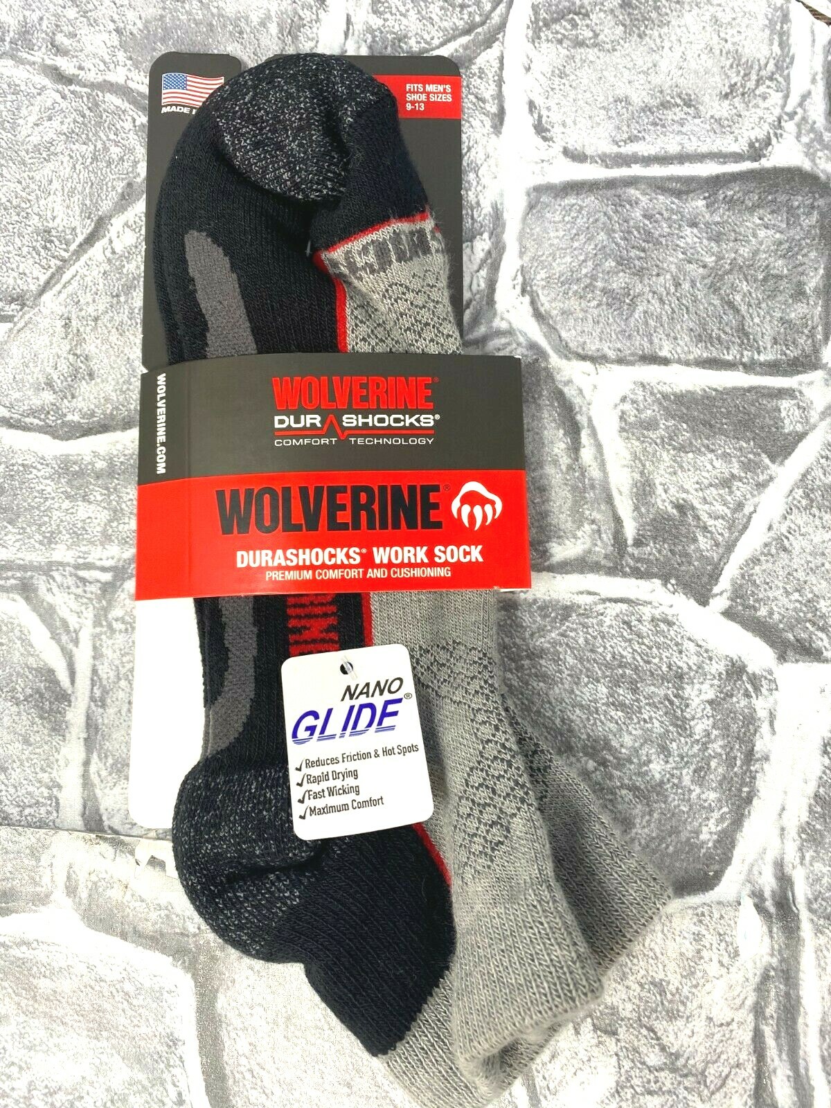 Wolverine Durashocks Work Sock Low Cut w/ Nano Glide Black/Gray Large 9 ...