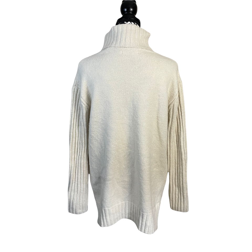 All in Favor Women's Ivory White Turtleneck Metallic Rib Stretch ...