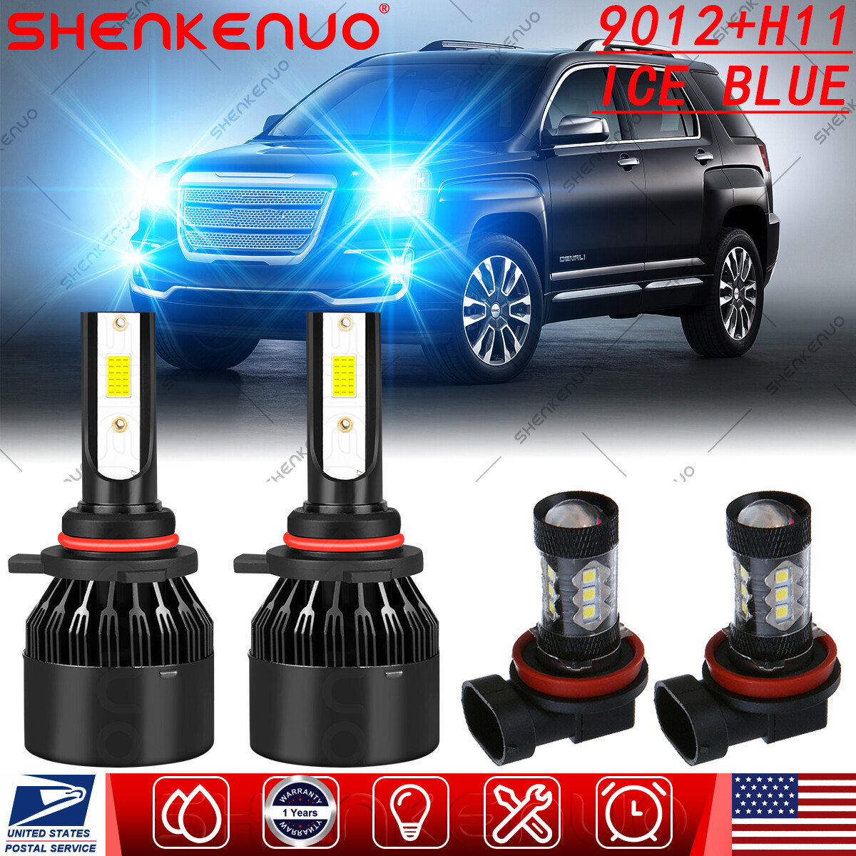 For GMC Acadia 2013 2014 2015 2016-2018 Ice Blue LED Headlight + Fog ...