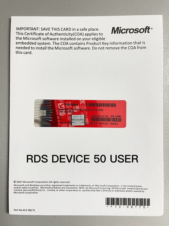 Windows Server 2022 Remote Desktop RDS Licenses for 50 Users or Devices ...