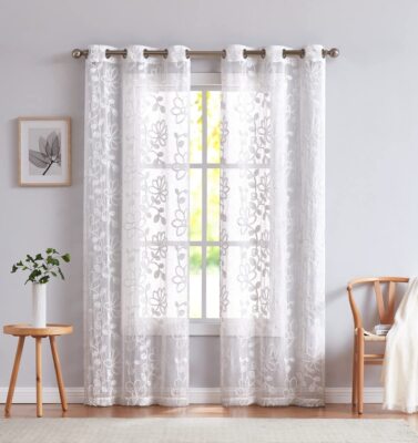 Set of Two 84 White Floral Embroidered Window Panels | eBay