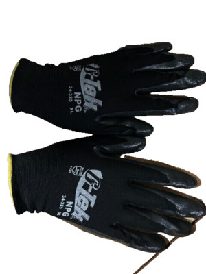 G-TEK NPG Black Nylon Knit GLOVE Black Nitrile NBR Palm Coat #34-325/XL ...