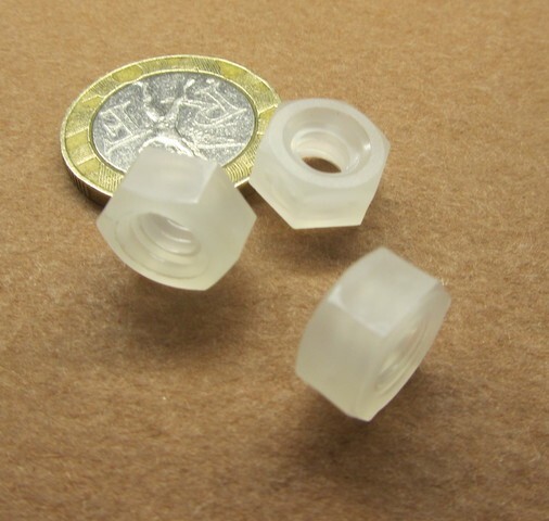 Hex Nut, Polypropylene Plastic, 1/4"-20 Thread x 7/16" W x 7/32", 10 ...