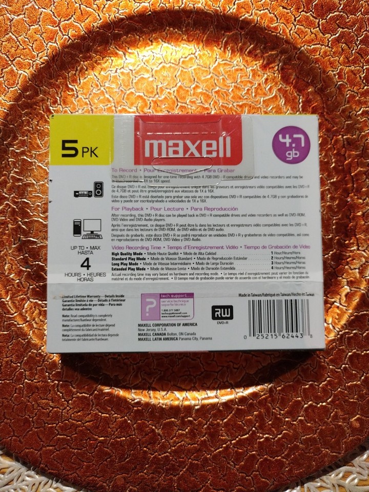 Maxell DVD+R Discs 4.7GB Slim cases 5 Five pack New Sealed 25215624438 ...