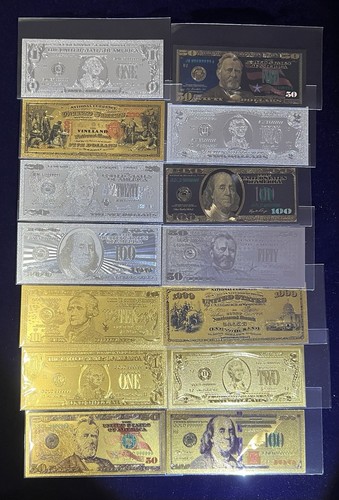Lot of 14 Gold & Silver Foil Fantasy Banknotes Notes – Novelty ...