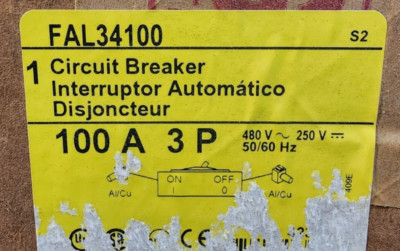 SQUARE D FAL34100 100 AMP 3 POLE 480V CIRCUIT BREAKER JV4 | eBay