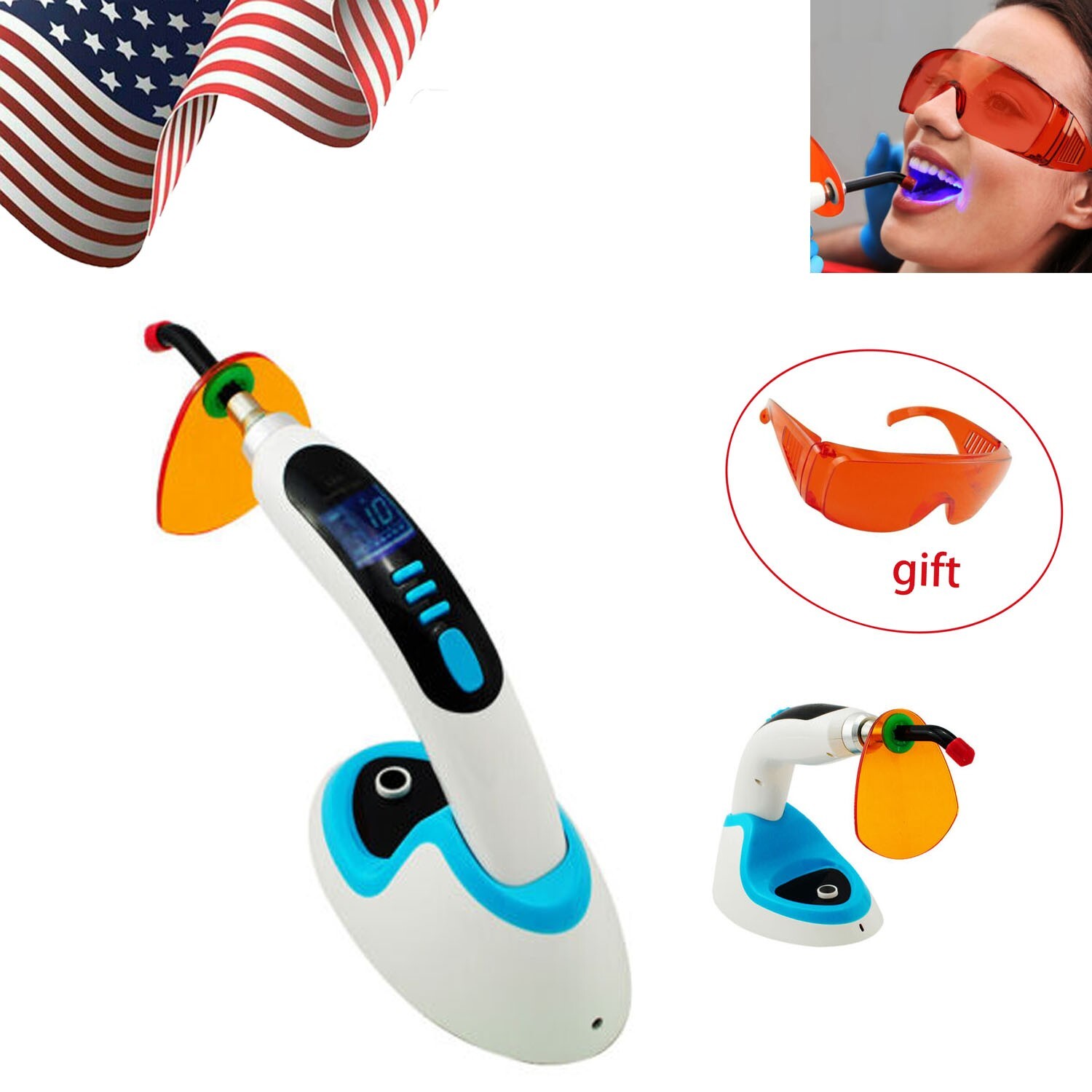 US· Wireless Dental LED Curing Light 1400MW Teeth Whitening +Goggle ...