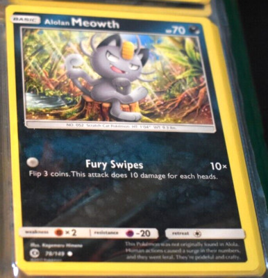 Alolan Meowth 78/149 Sun & Moon Base Set Pokemon Trading TCG Game Cards ...