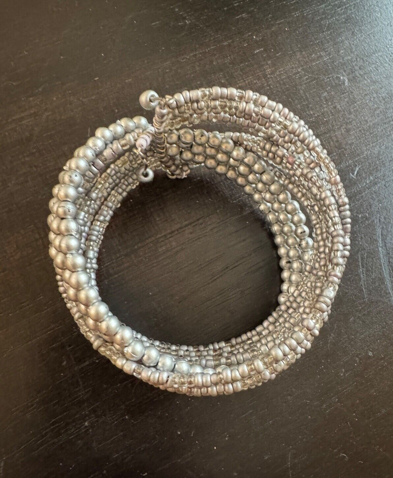 Pretty Silver Tone & Clear Bead Criss Cross Cuff Bracelet | eBay