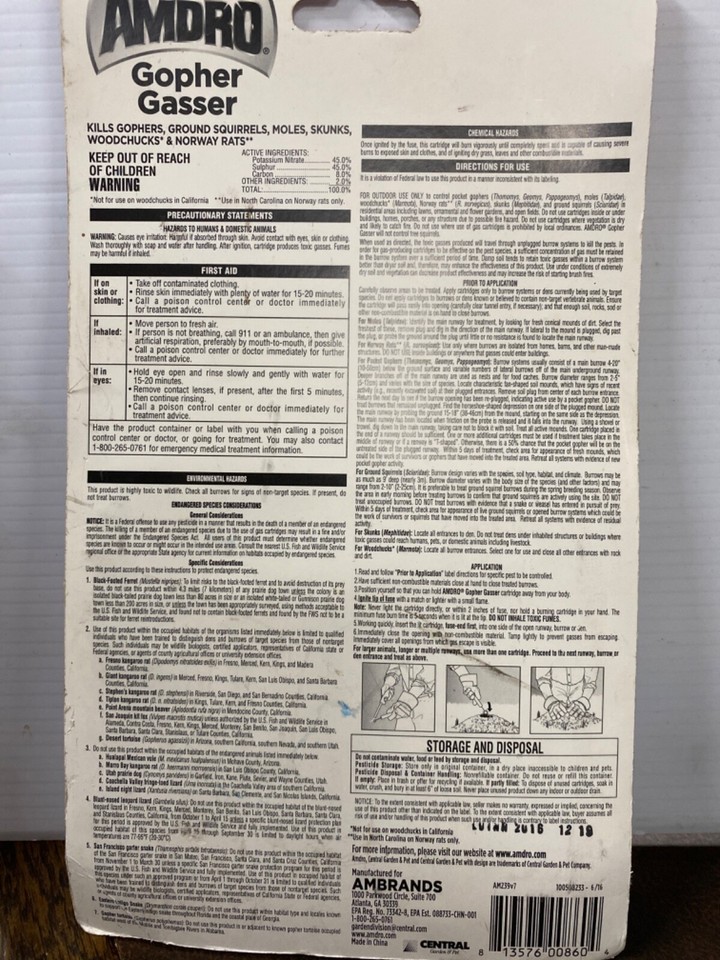 New Gopher Poison Gopher Gasser, (1 Pack) 6 Gassers, 0.75 oz, | eBay