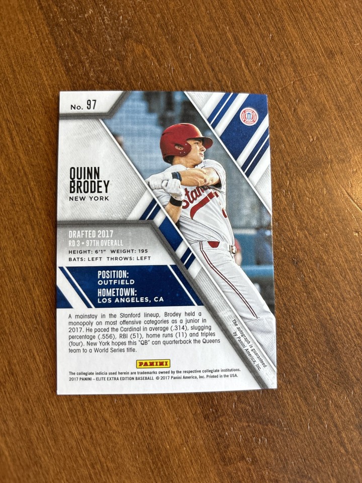 Quinn Brodey 2017 Panini Elite Extra Edition Autographs Auto 97 New ...