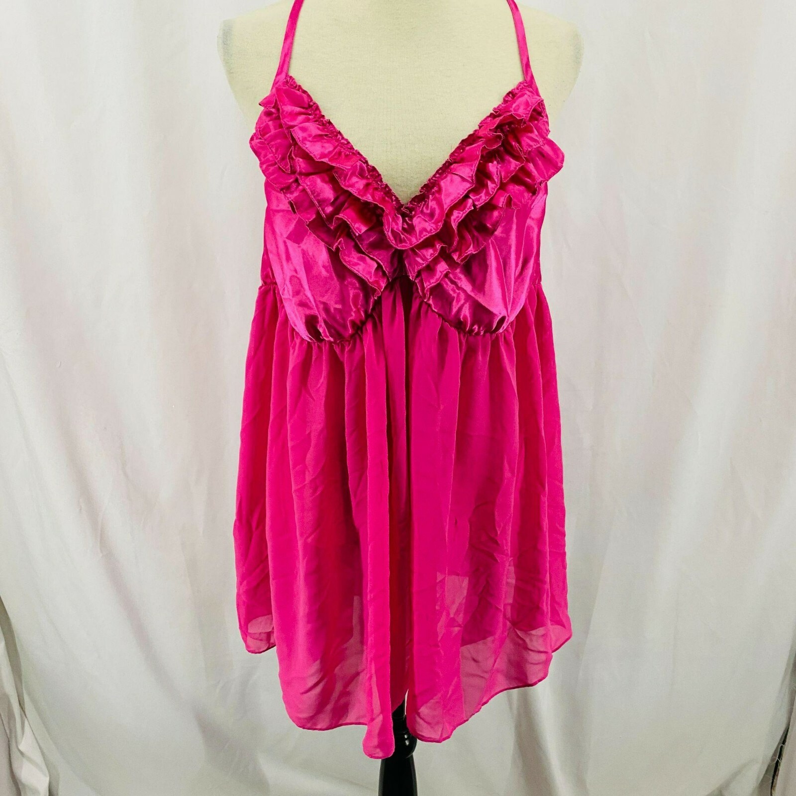 Cacique Pink Satin Sheer Babydoll Negligee Womens 18/… - Gem