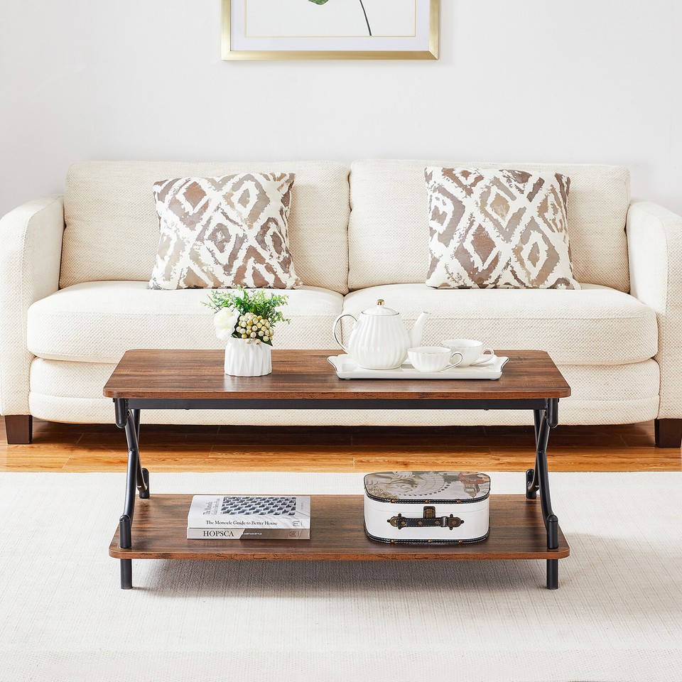 Coffee Tea Table Center Console Table With Wood Storage Shelf For ...